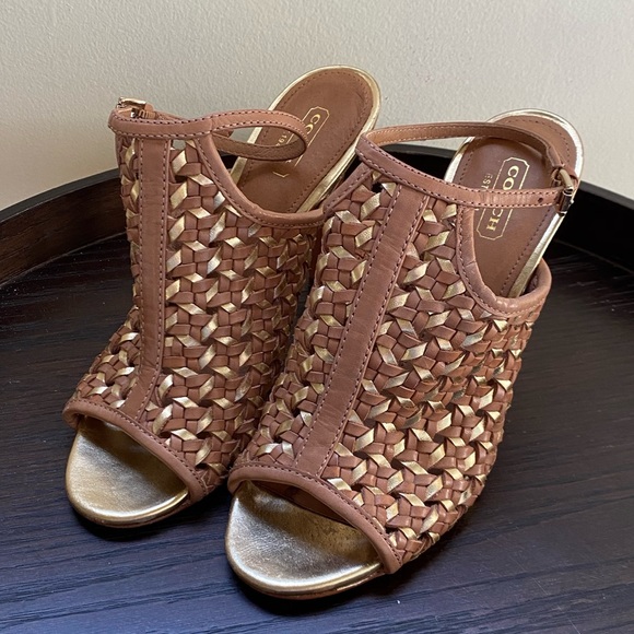 Coach | Shoes | Coach Woven Brown Leather Sandal 75 | Poshmark
